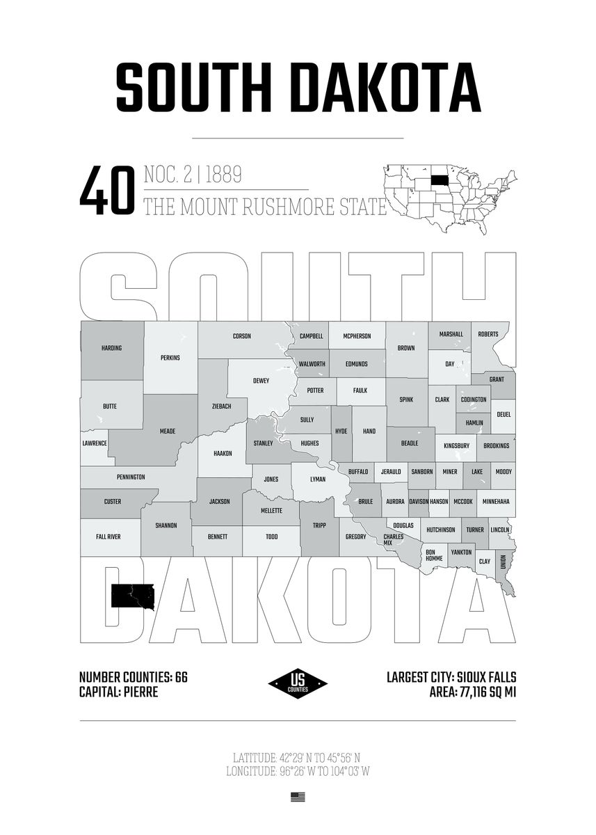 'south dakota state map USA' Poster, picture, metal print, paint by ...