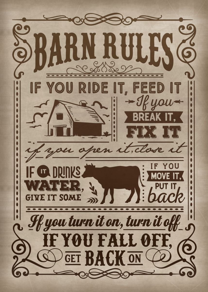 'Barn Rules' Poster, picture, metal print, paint by XandYart | Displate