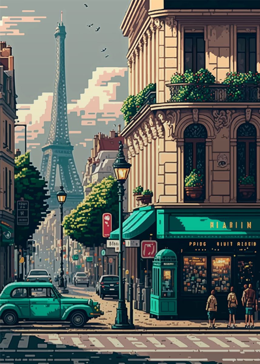 'Paris Pixel art' Poster, picture, metal print, paint by M Art | Displate