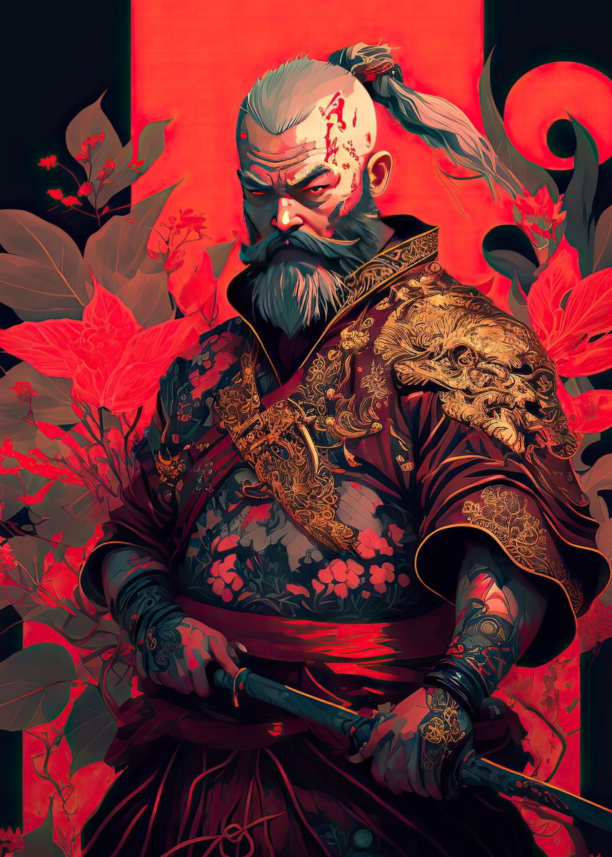 'Japanese Samurai Santa' Poster, picture, metal print, paint by Stephen ...