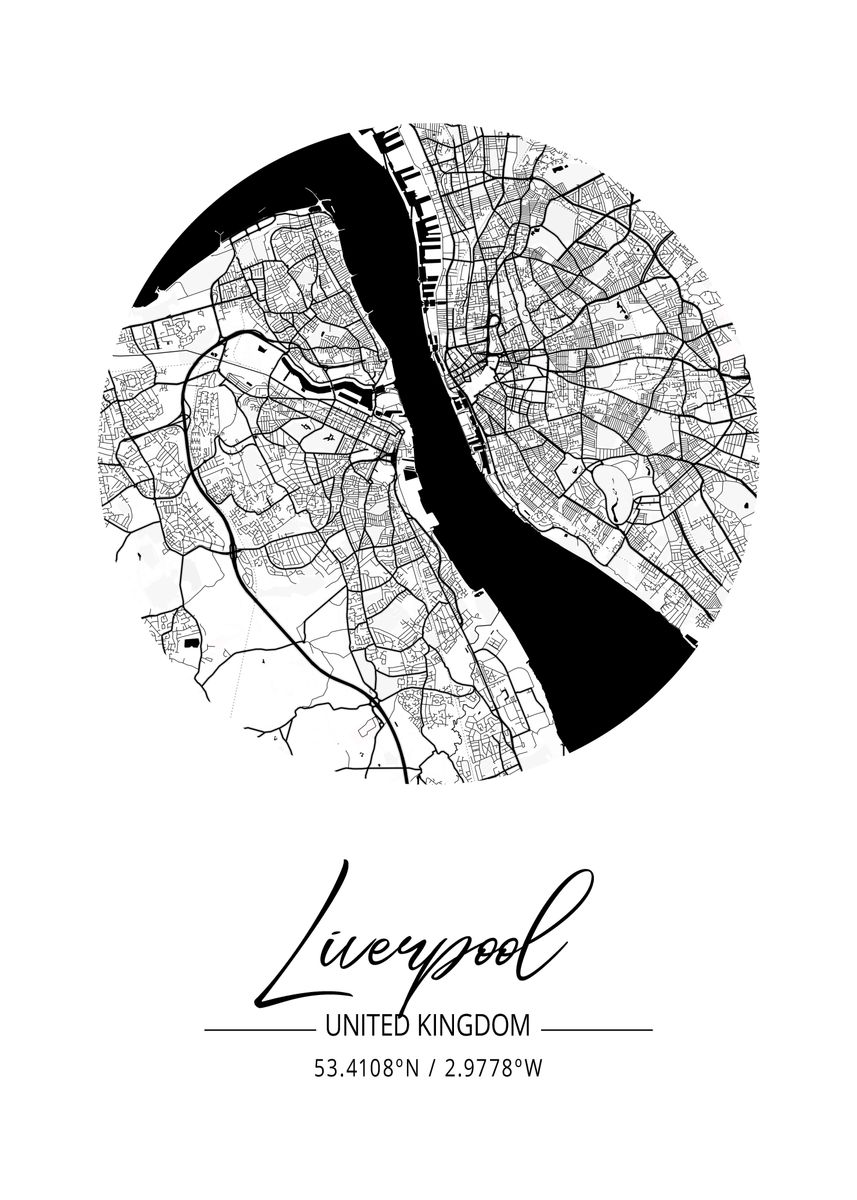 'Liverpool City Map' Poster, picture, metal print, paint by Nae | Displate