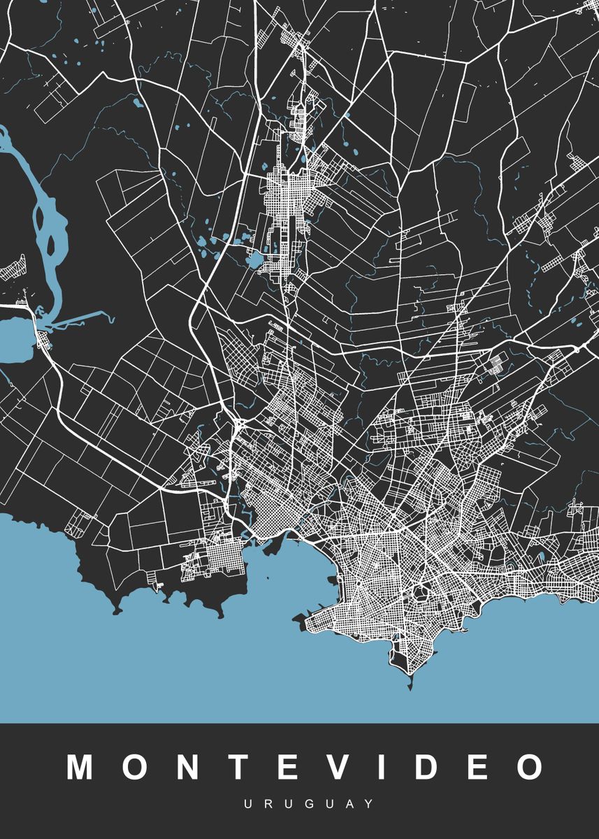'MONTEVIDEO Map URUGUAY' Poster, picture, metal print, paint by ...