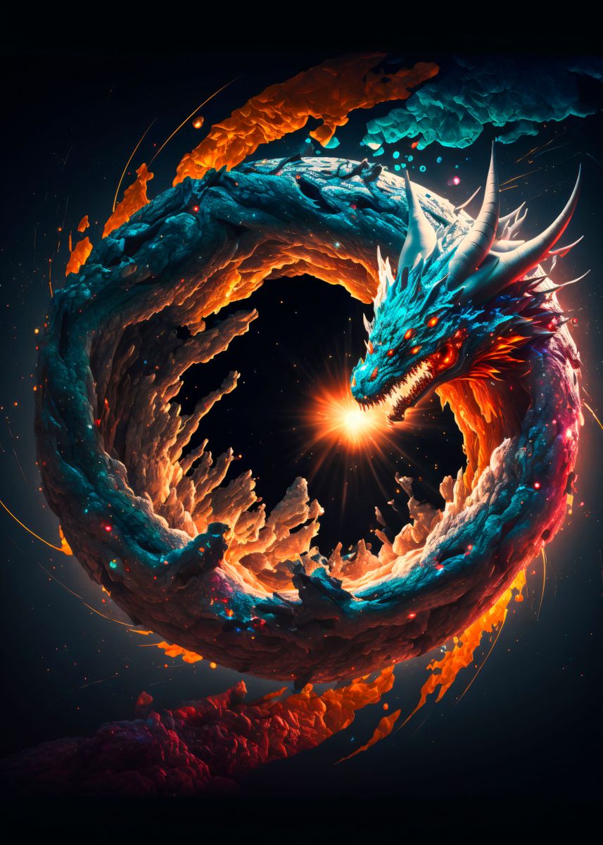 'Space Dragon 01' Poster, picture, metal print, paint by Tim | Displate