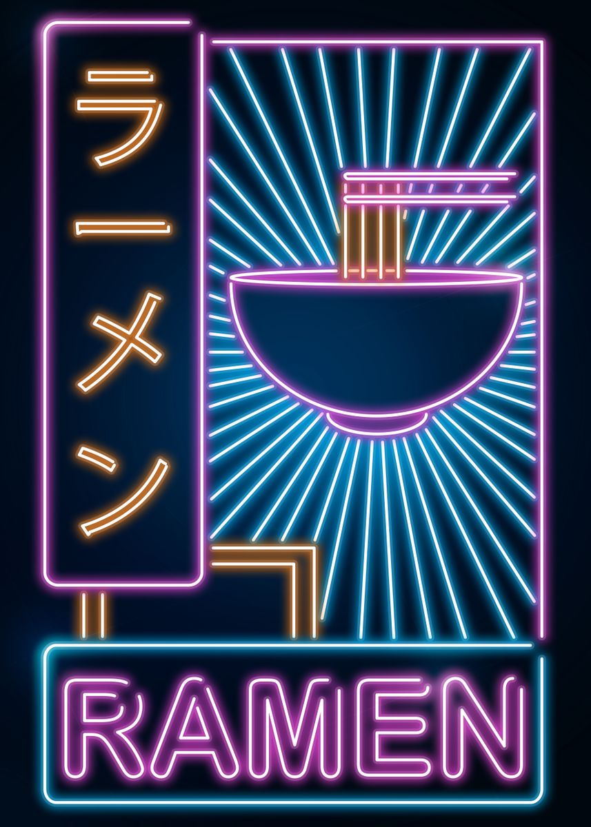 'Retro Ramen Sign' Poster, picture, metal print, paint by Donnie | Displate