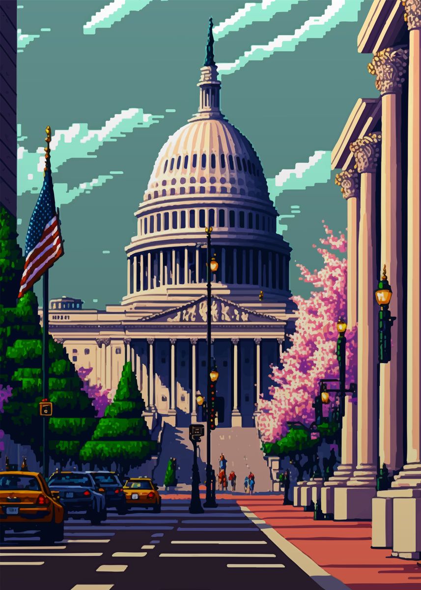 'Washington Pixel art' Poster, picture, metal print, paint by M Art ...