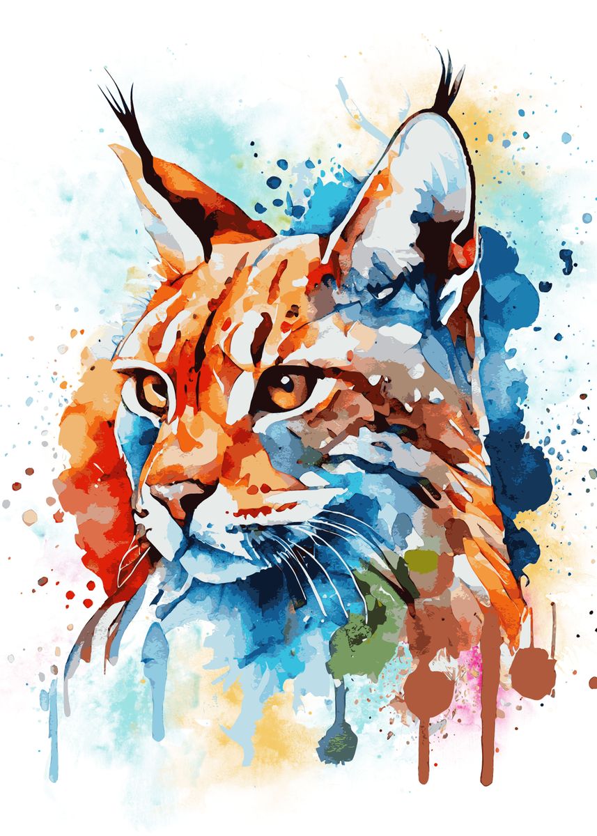 'Colorful Bobcat Painting' Poster, picture, metal print, paint by ...