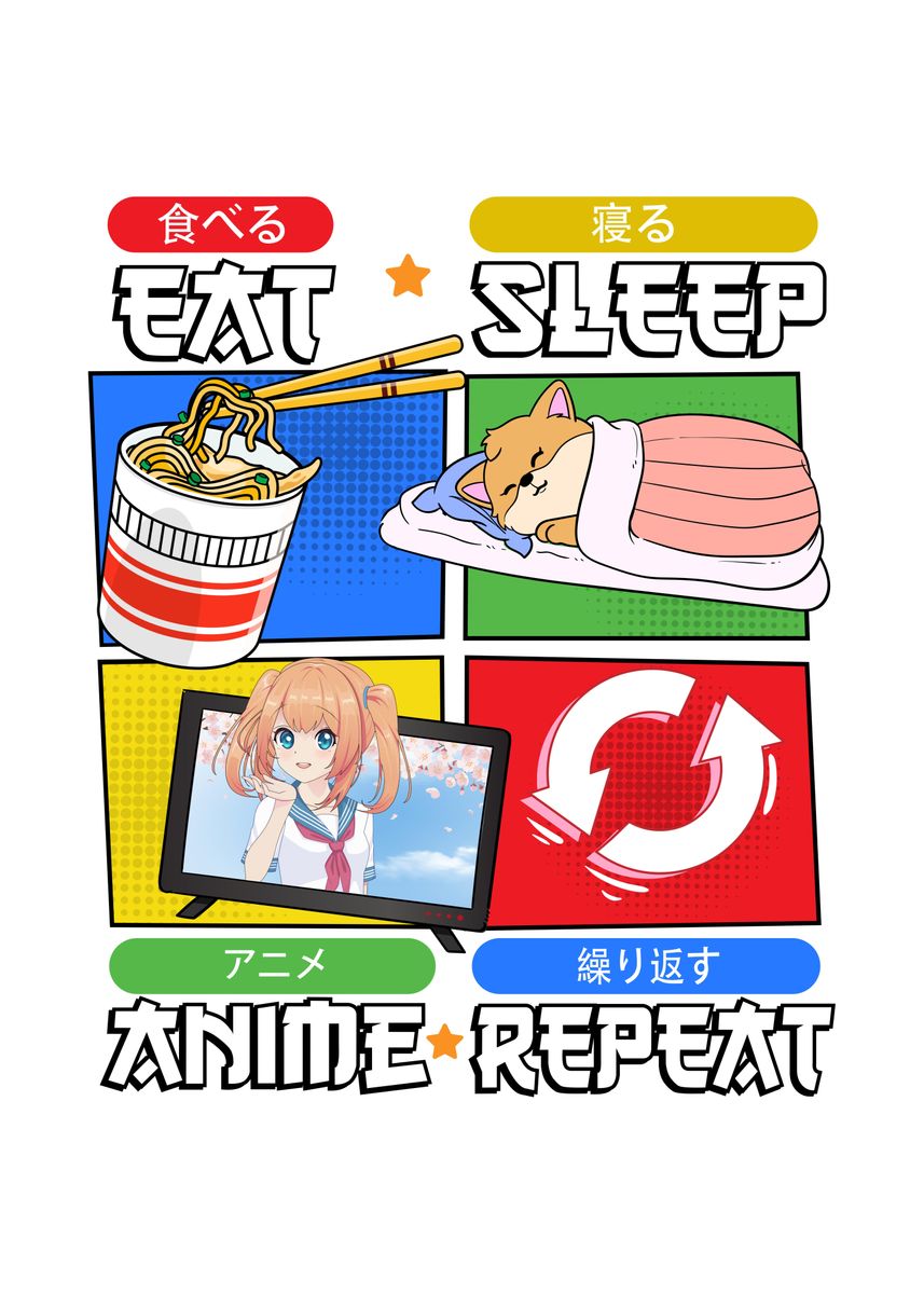 'eat sleep Anime Repeat' Poster by JTGDesign | Displate