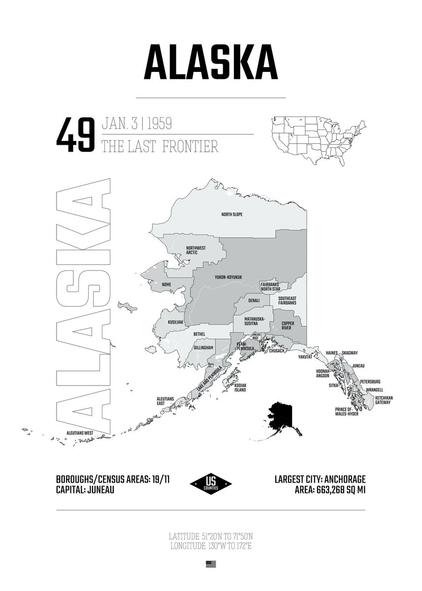 'Alaska state map USA' Poster, picture, metal print, paint by ...