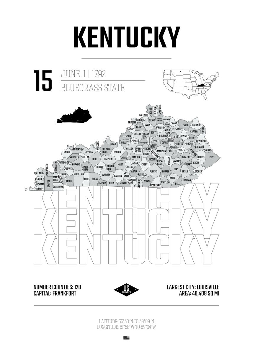 'Kentucky State map USA' Poster by Designersen | Displate