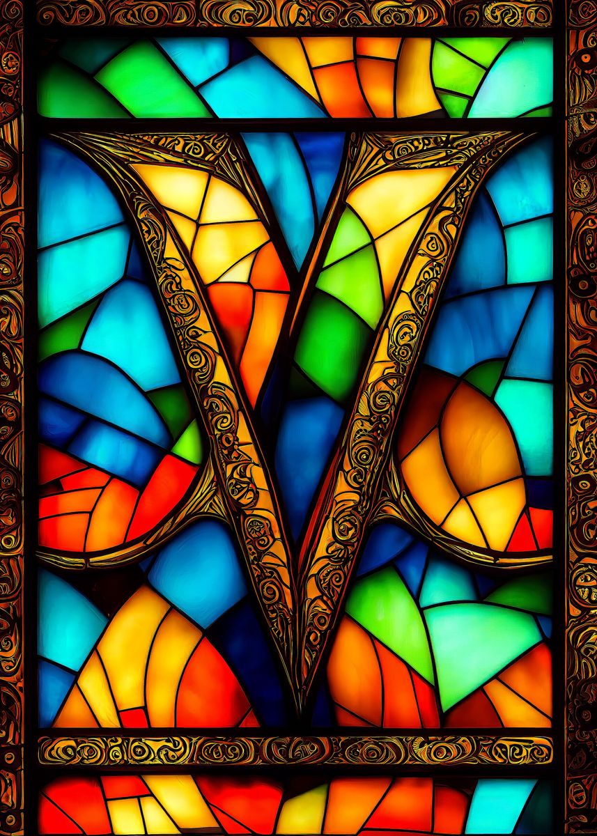 'Stained Glass Letter V' Poster, picture, metal print, paint by Chris ...