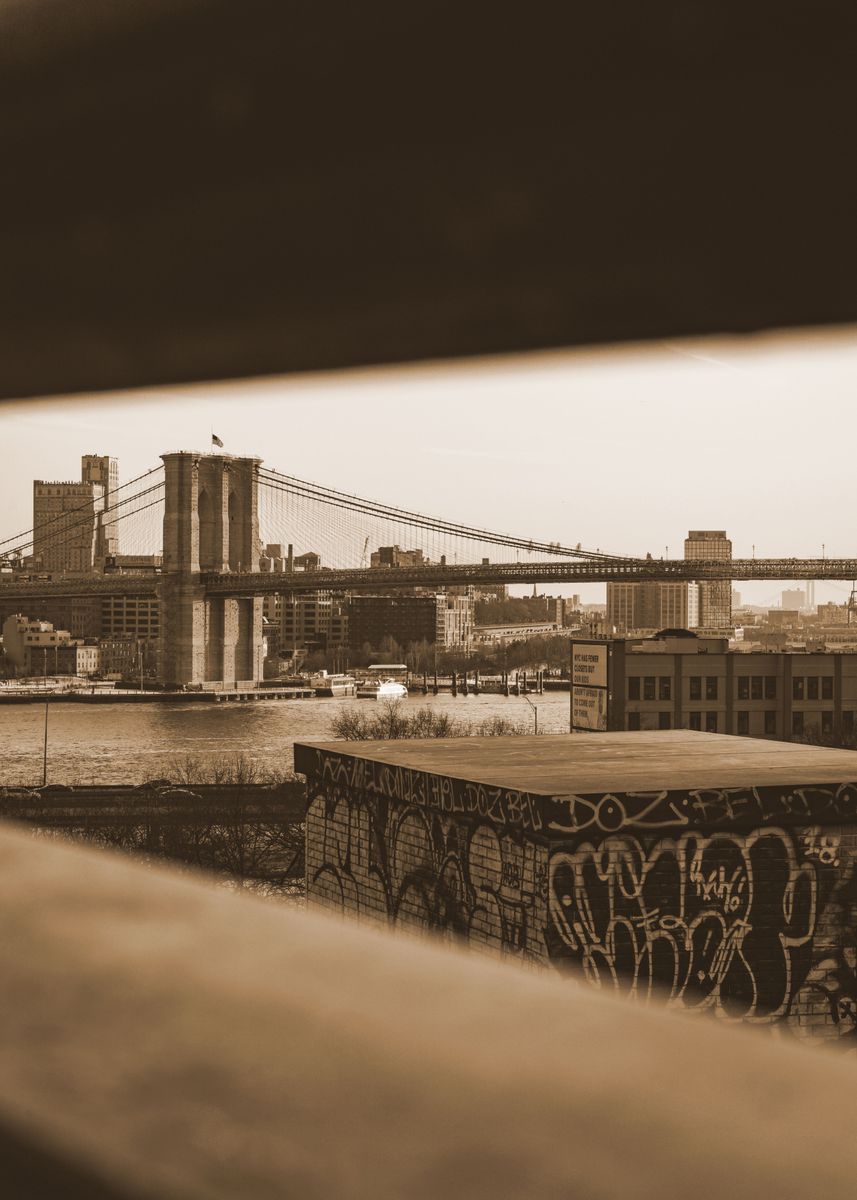 'Brooklyn Bridge Sepia NYC' Poster, picture, metal print, paint by ...