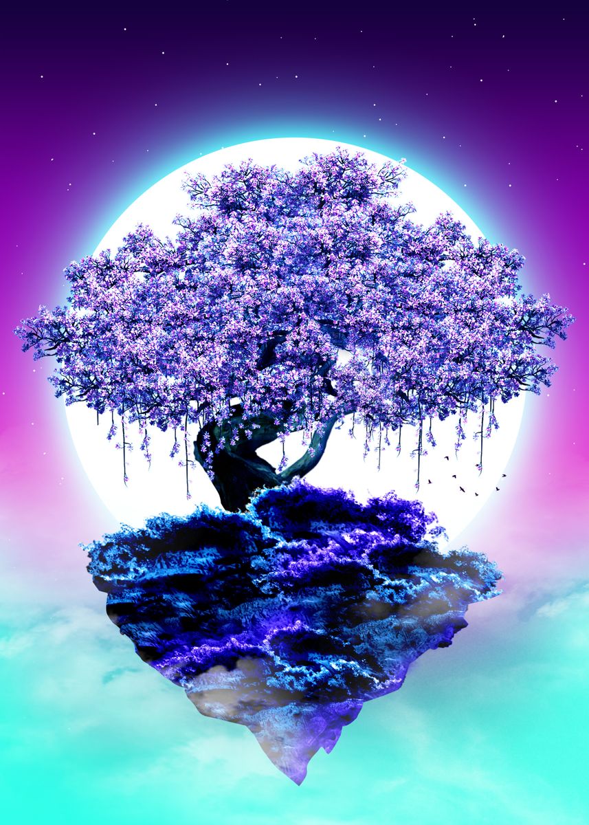 'tree fantasy synthwave' Poster, picture, metal print, paint by INSPIRE ...