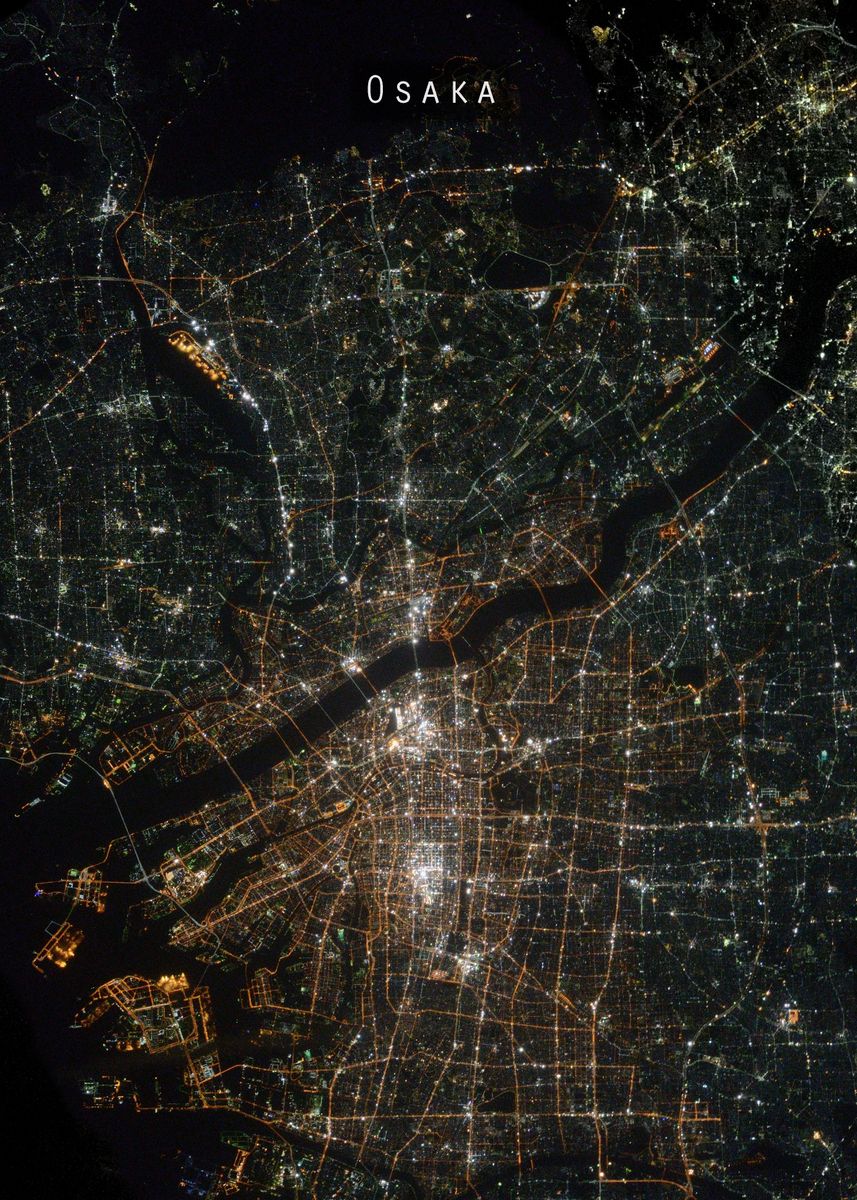 'Osaka at night from space' Poster by Marcel Clemens | Displate