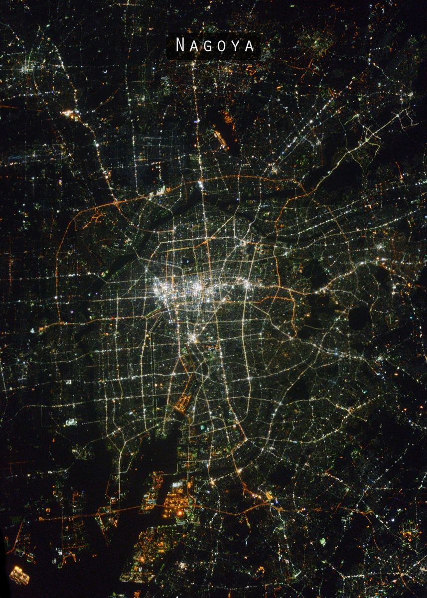 'Nagoya at night from space' Poster, picture, metal print, paint by ...