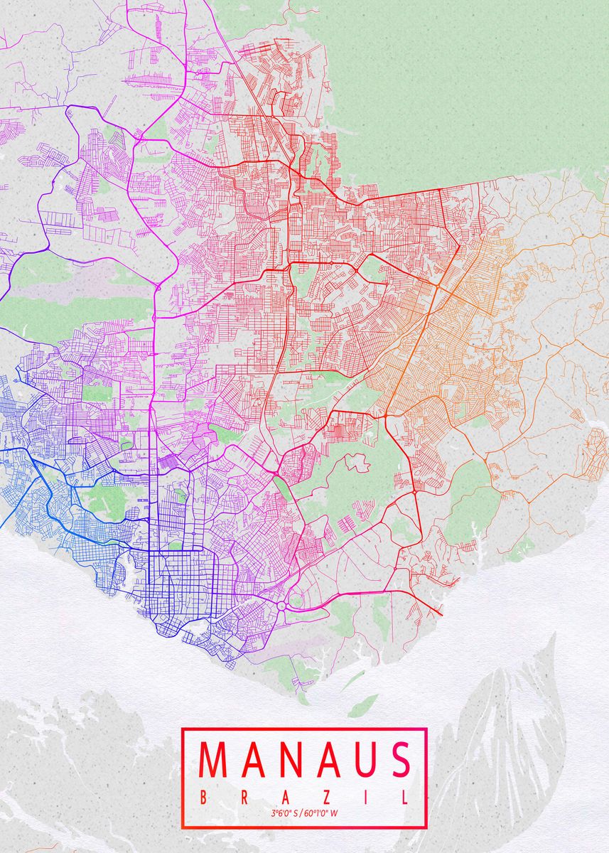 'Manaus City Map Colorful' Poster, picture, metal print, paint by deMAP ...