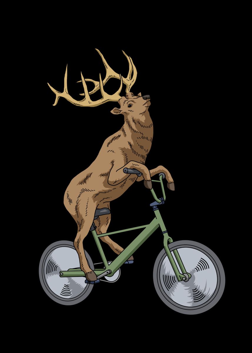 'Bicycle Elk Gift Kids Deer' Poster, picture, metal print, paint by ...