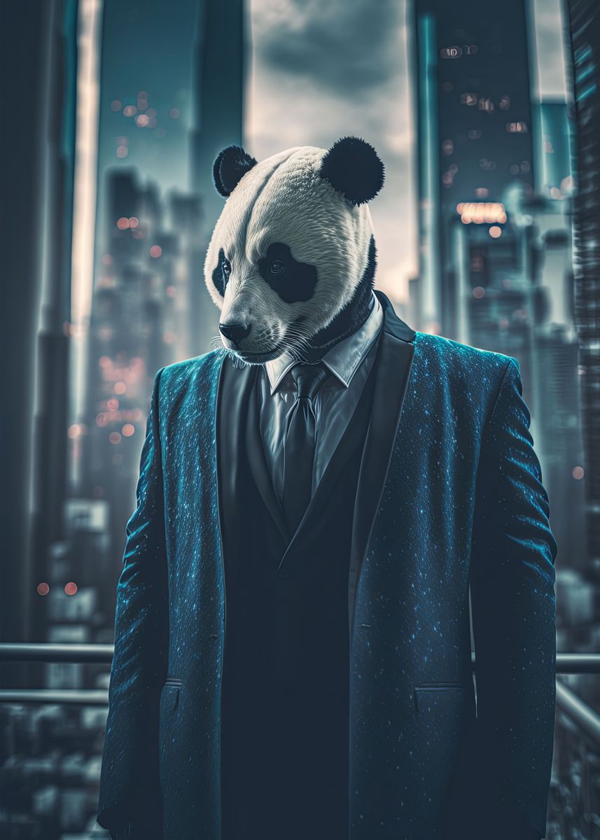 'Panda bear in a suit' Poster, picture, metal print, paint by ...