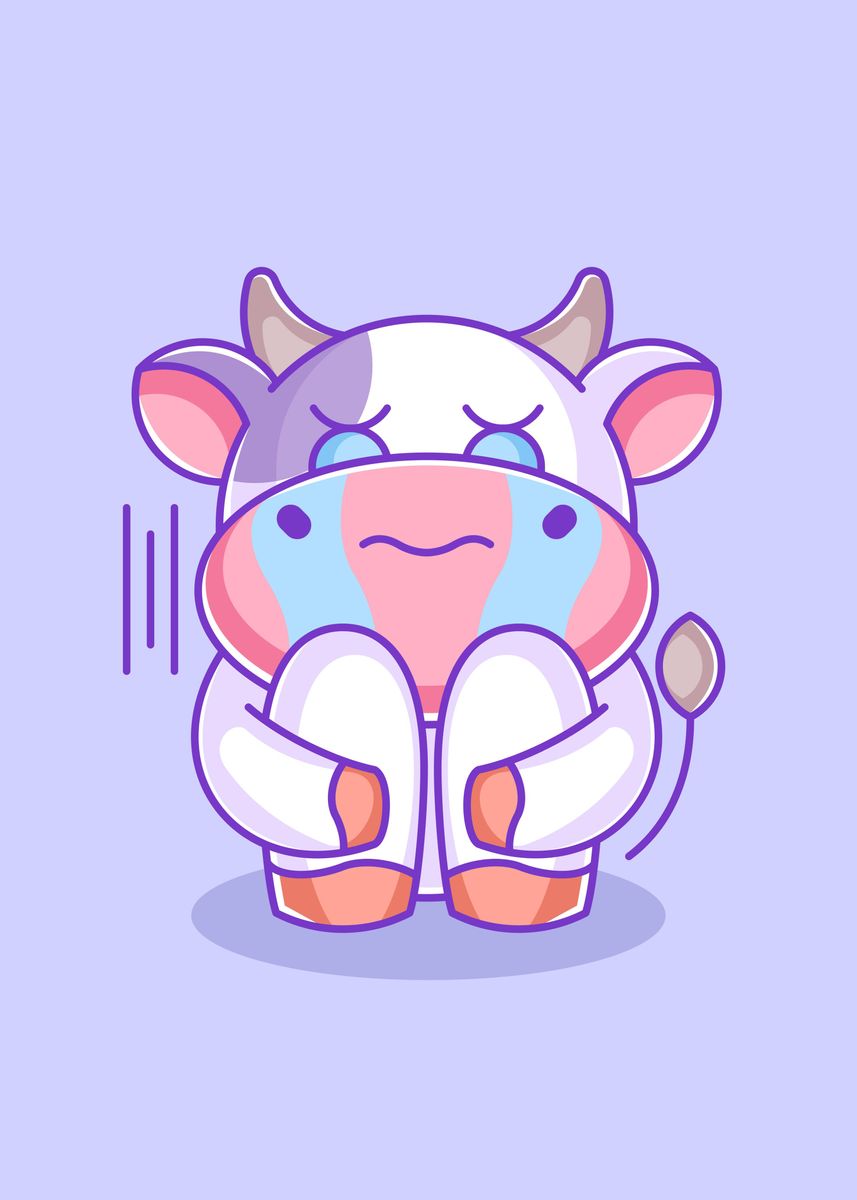 'Cute cow sad and crying' Poster, picture, metal print, paint by Brock ...