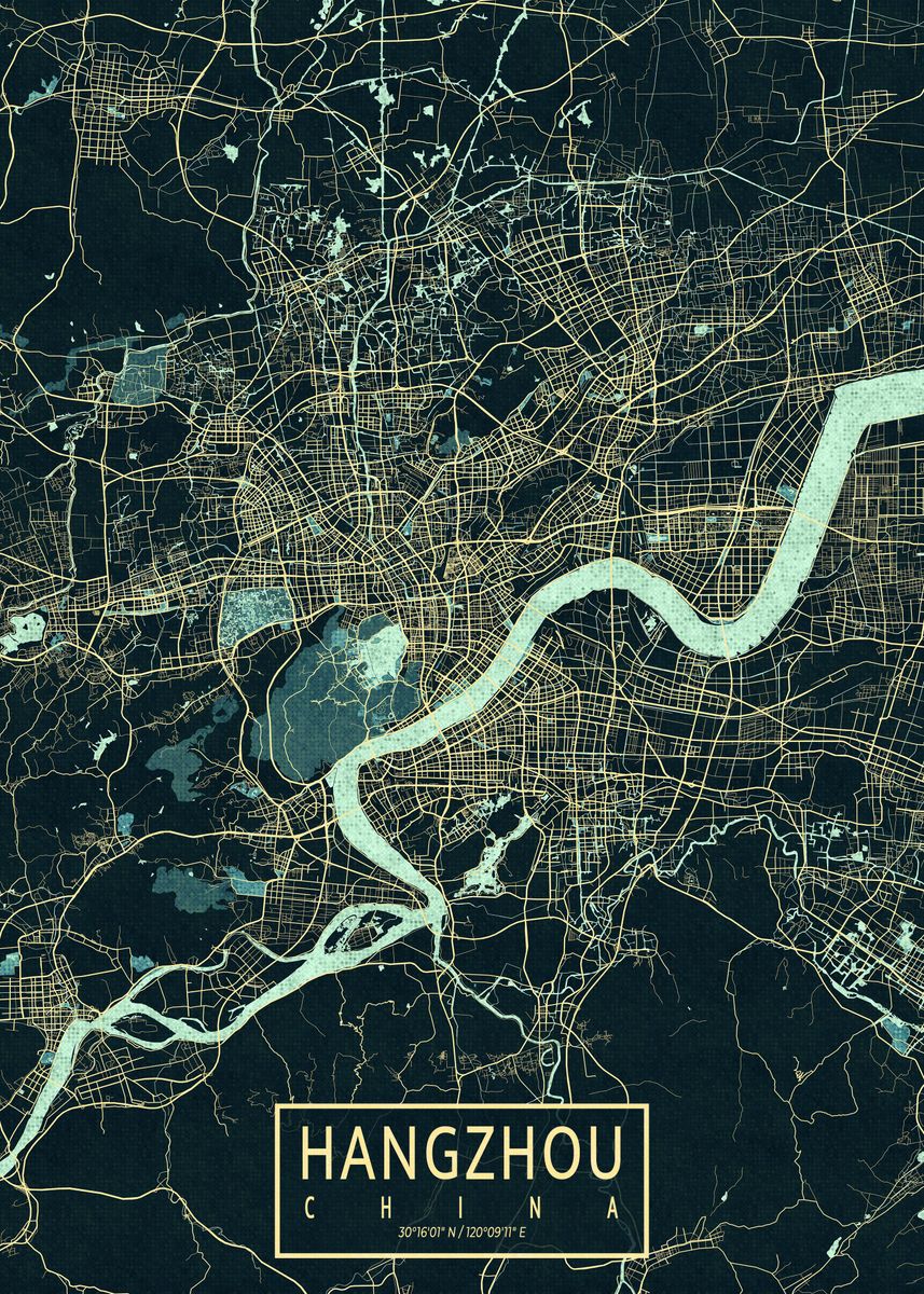'Hangzhou City Map Summer' Poster, picture, metal print, paint by deMAP ...
