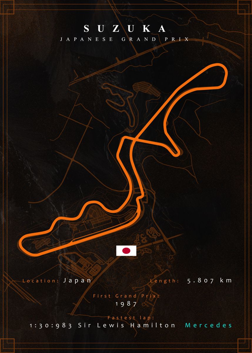 'Suzuka F1 Track Map' Poster, picture, metal print, paint by Vineet ...