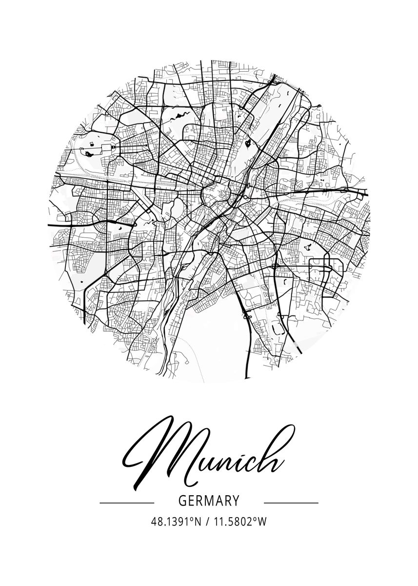 'Munich City Map' Poster, picture, metal print, paint by Nae | Displate