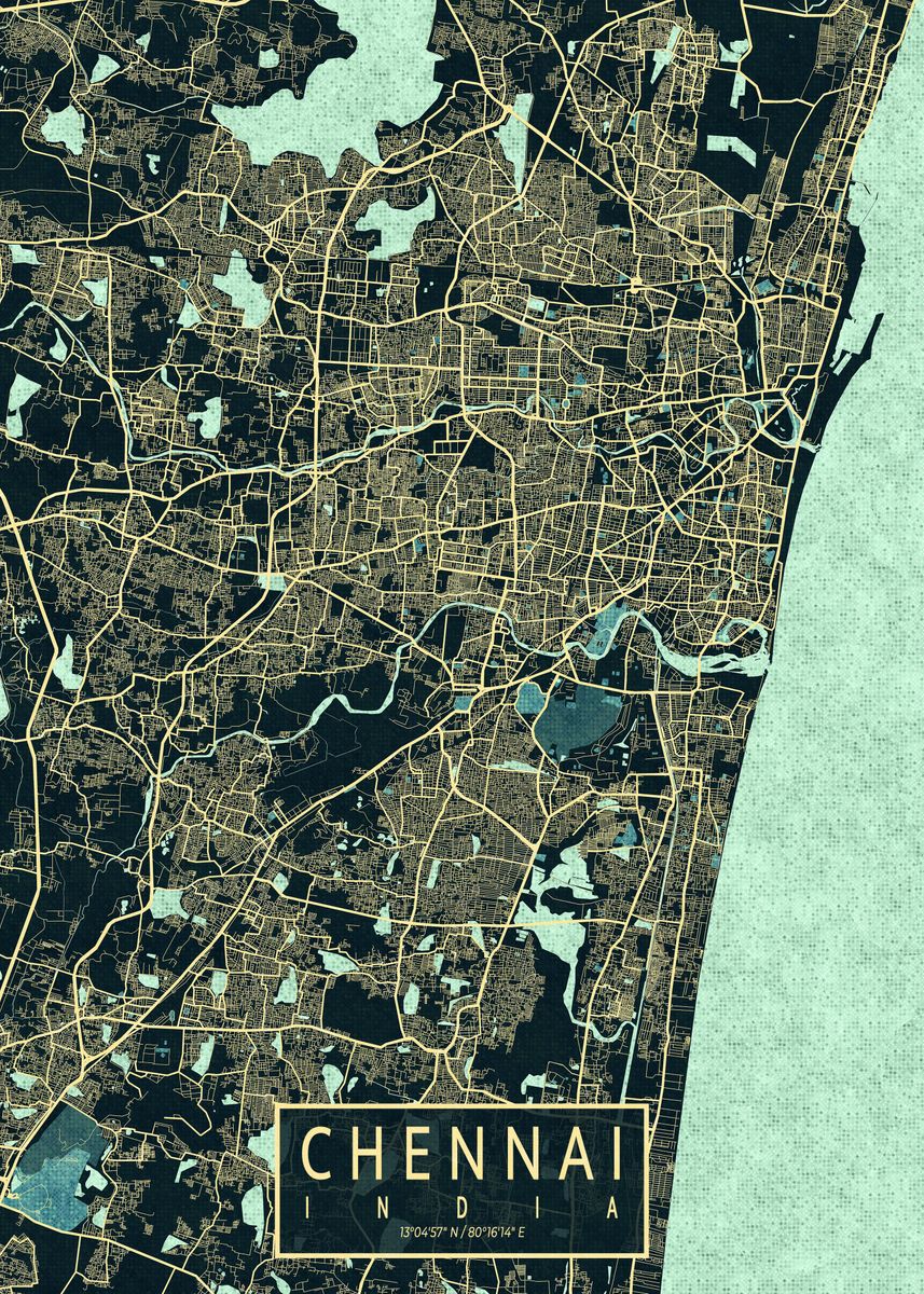 'Chennai City Map Summer' Poster, picture, metal print, paint by deMAP ...