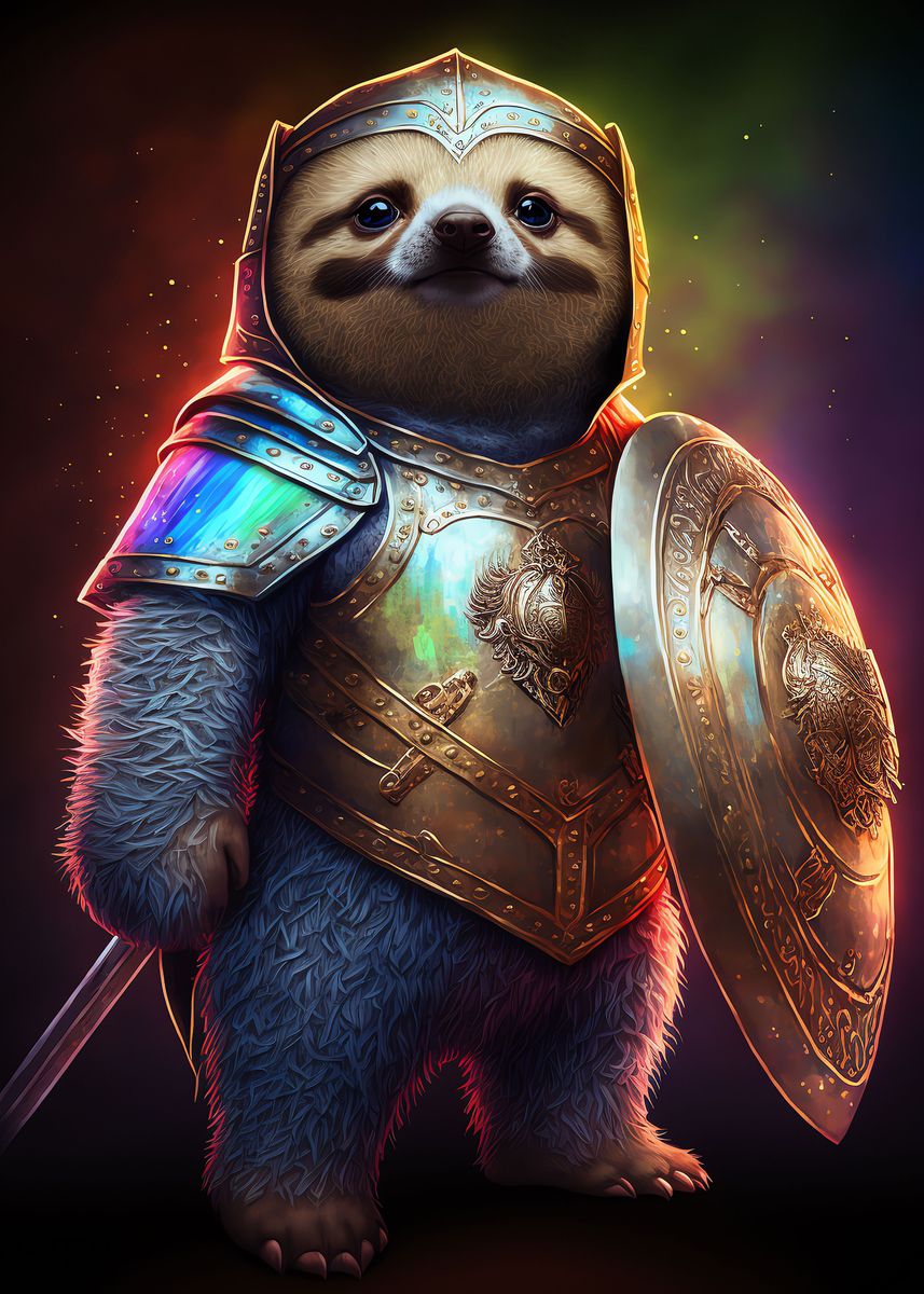 'Cute Sloth Warrior' Poster, picture, metal print, paint by betusixart ...