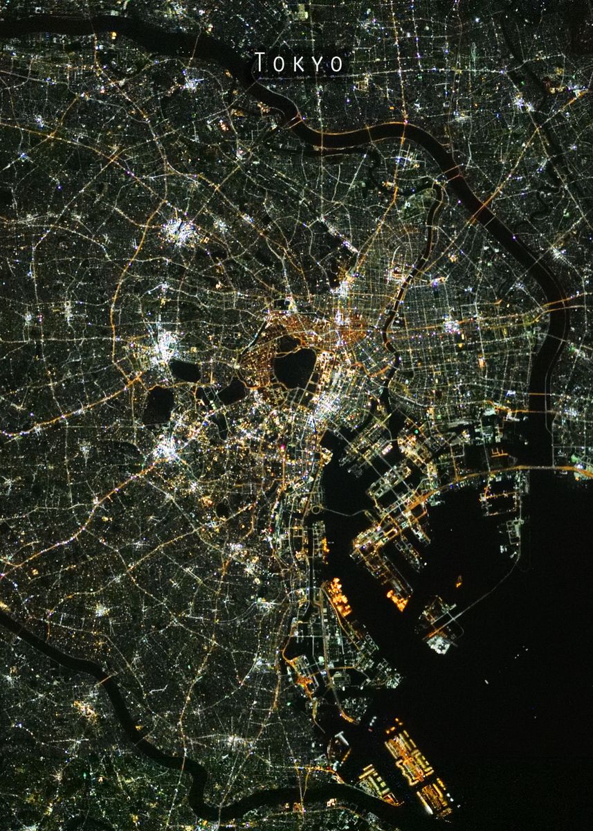 'Tokyo at night from space' Poster, picture, metal print, paint by ...