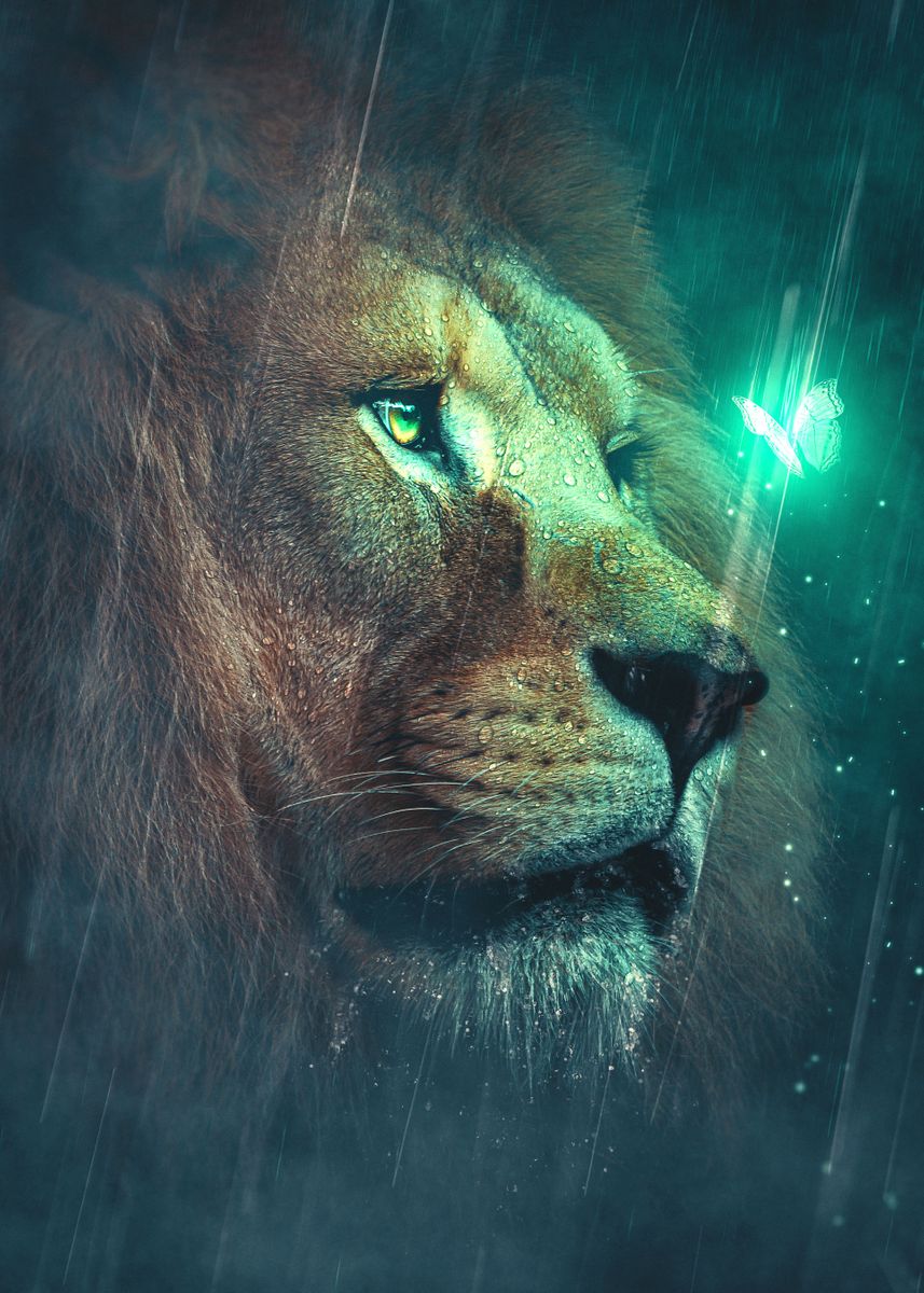 'Lion and Butterfly 2' Poster by Adam Cousins | Displate