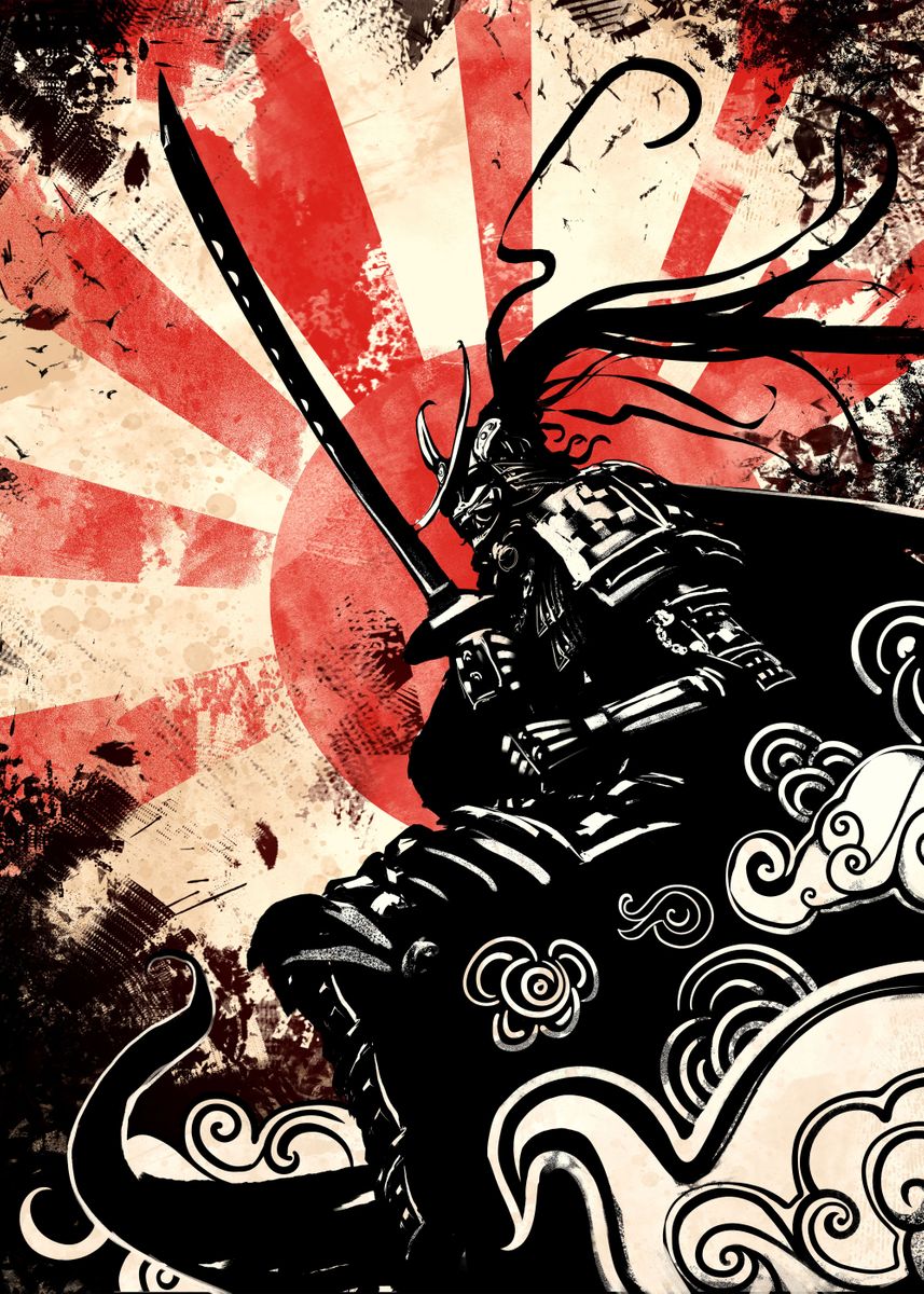 'Japanese Samurai Sun' Poster, picture, metal print, paint by Green ...