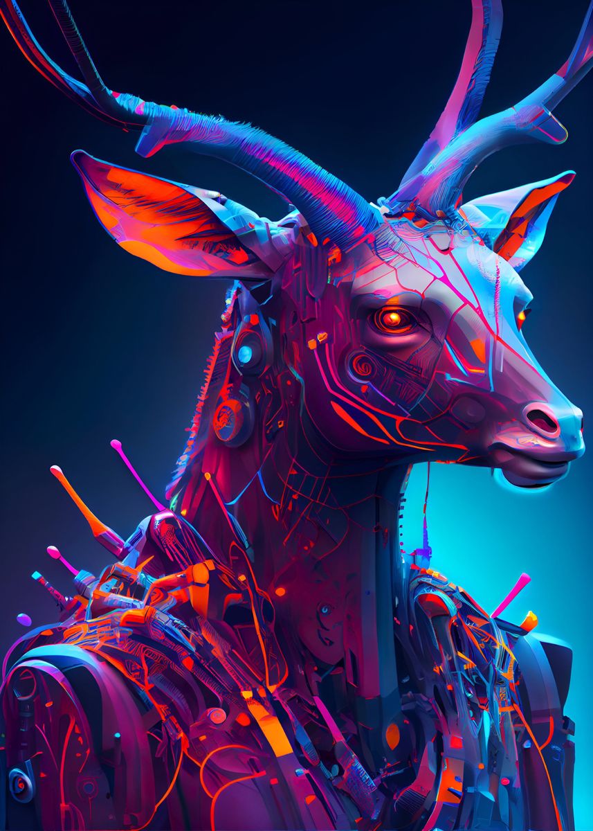 'deer cyber' Poster, picture, metal print, paint by sinnois | Displate