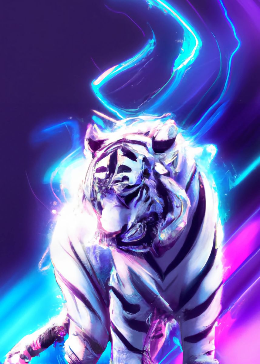 'Synthwave Siberian Tiger' Poster, picture, metal print, paint by ...
