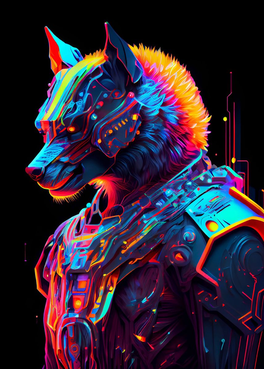 'wolf cyber ' Poster, picture, metal print, paint by sinnois | Displate
