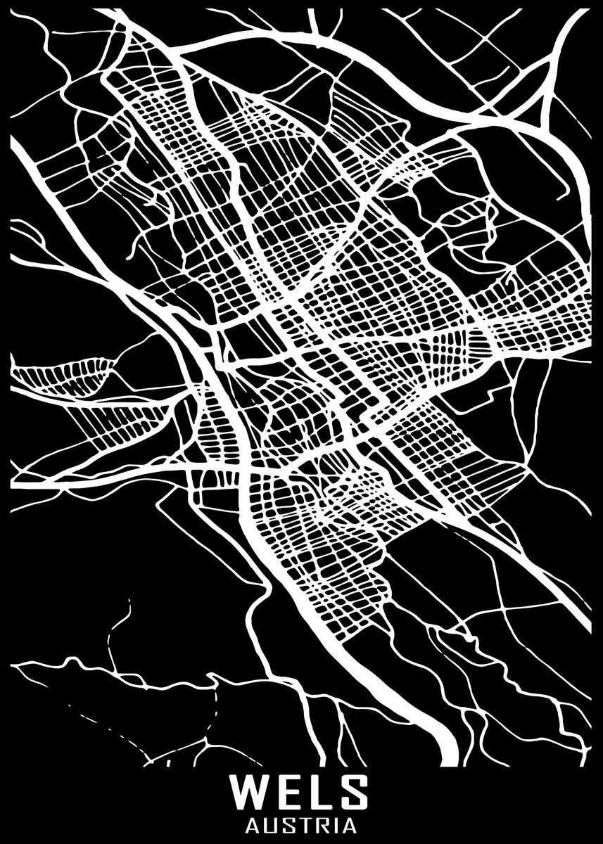 'Wels Austria City Map' Poster, picture, metal print, paint by ...