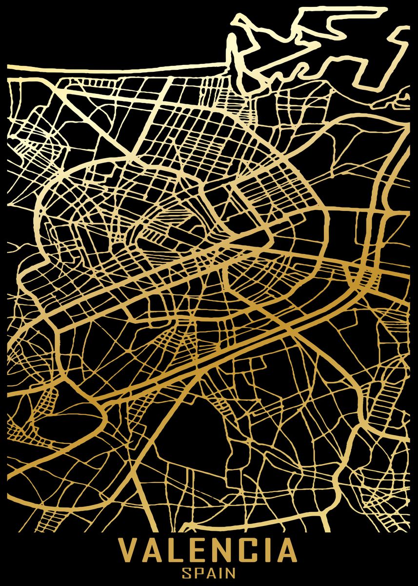 'Valencia Spain City Map' Poster, picture, metal print, paint by ...