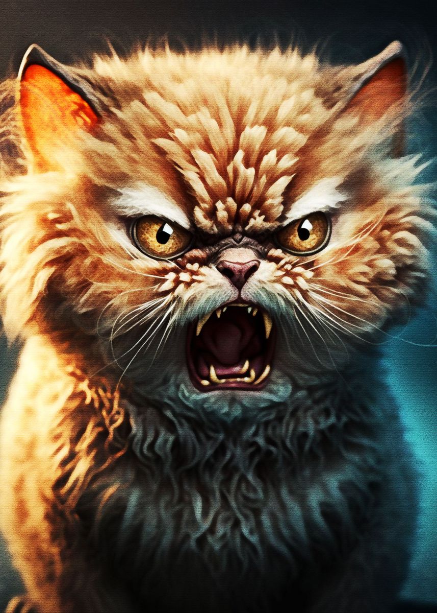 'Angry Cat' Poster, picture, metal print, paint by Muh Asdar | Displate