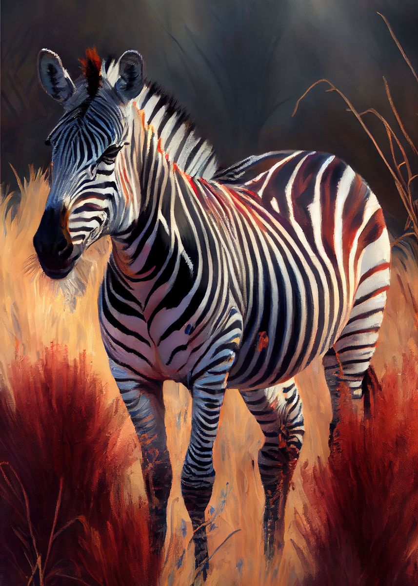 'Savanna Zebra Oil Paint' Poster, picture, metal print, paint by ...