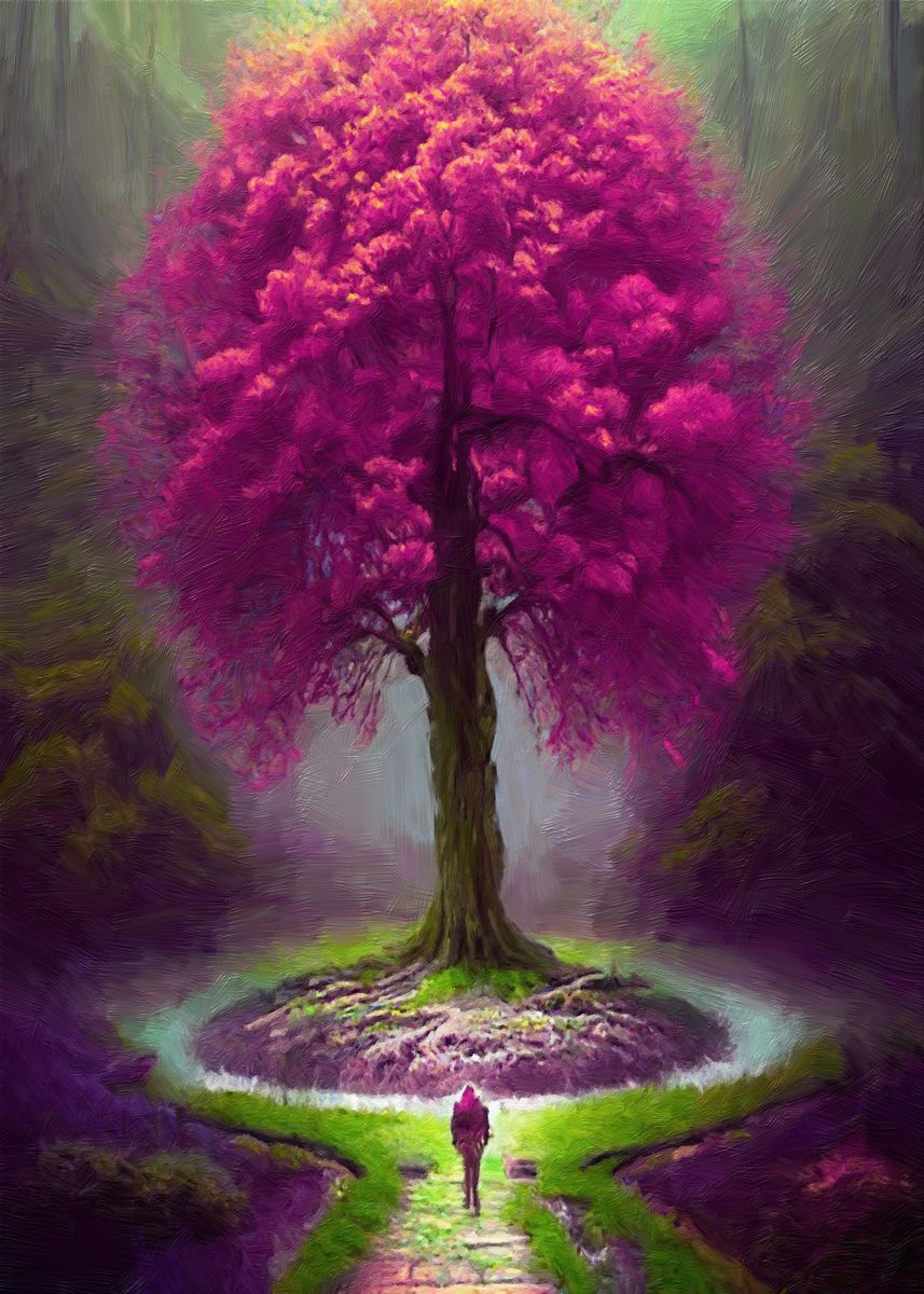 'Pink Tree Nature painted' Poster, picture, metal print, paint by Max ...