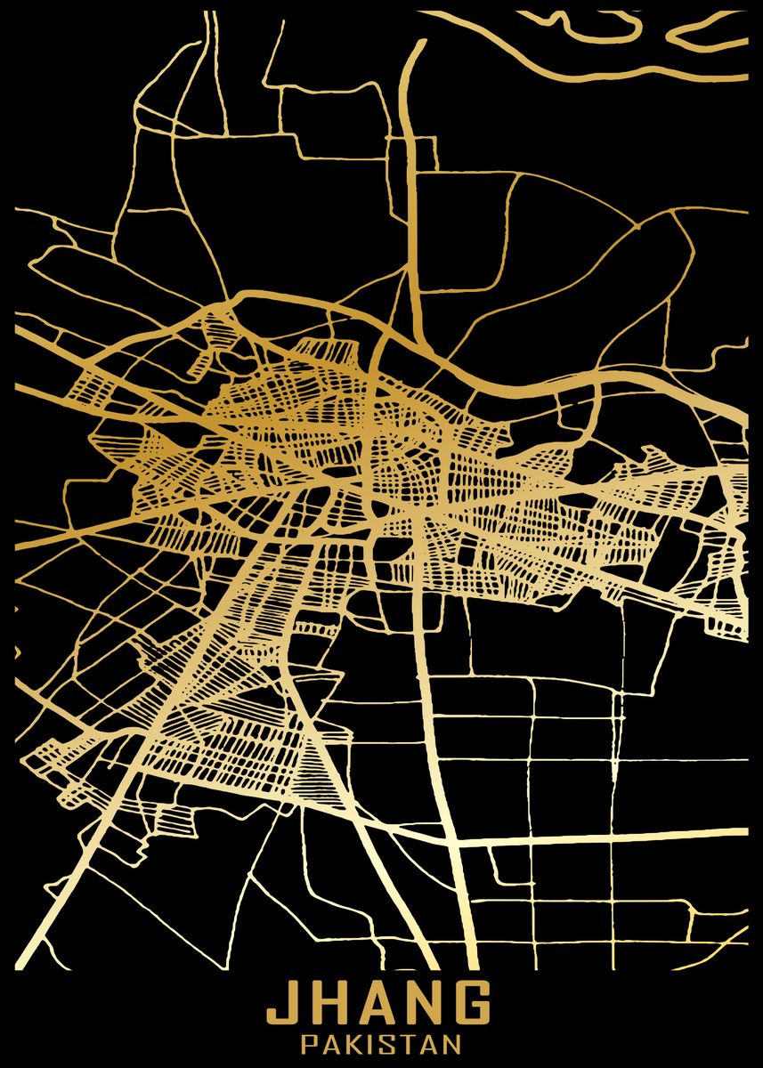 'Jhang Pakistan City Map' Poster, picture, metal print, paint by ...