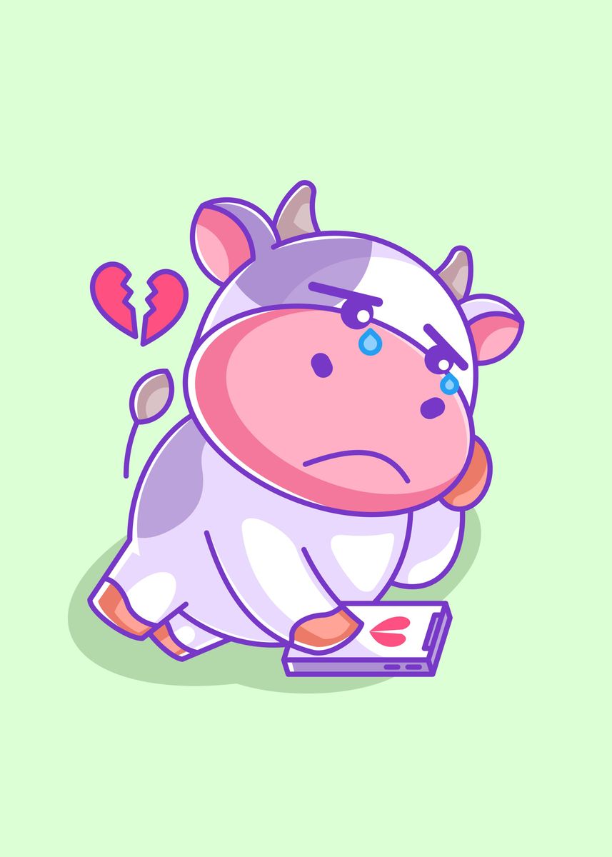 'cute cow broken heart' Poster, picture, metal print, paint by Brock Lesnar | Displate