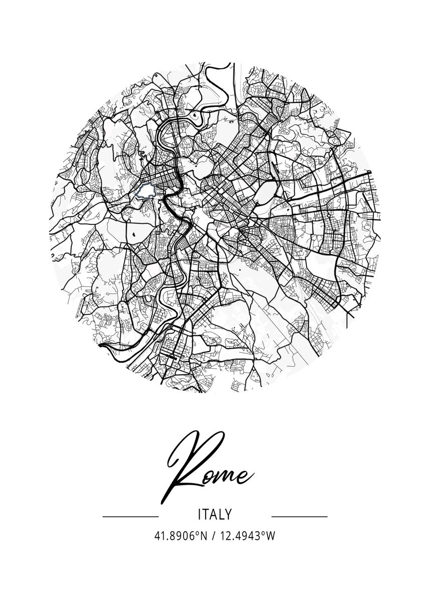 'Rome City Map' Poster, picture, metal print, paint by Nae | Displate
