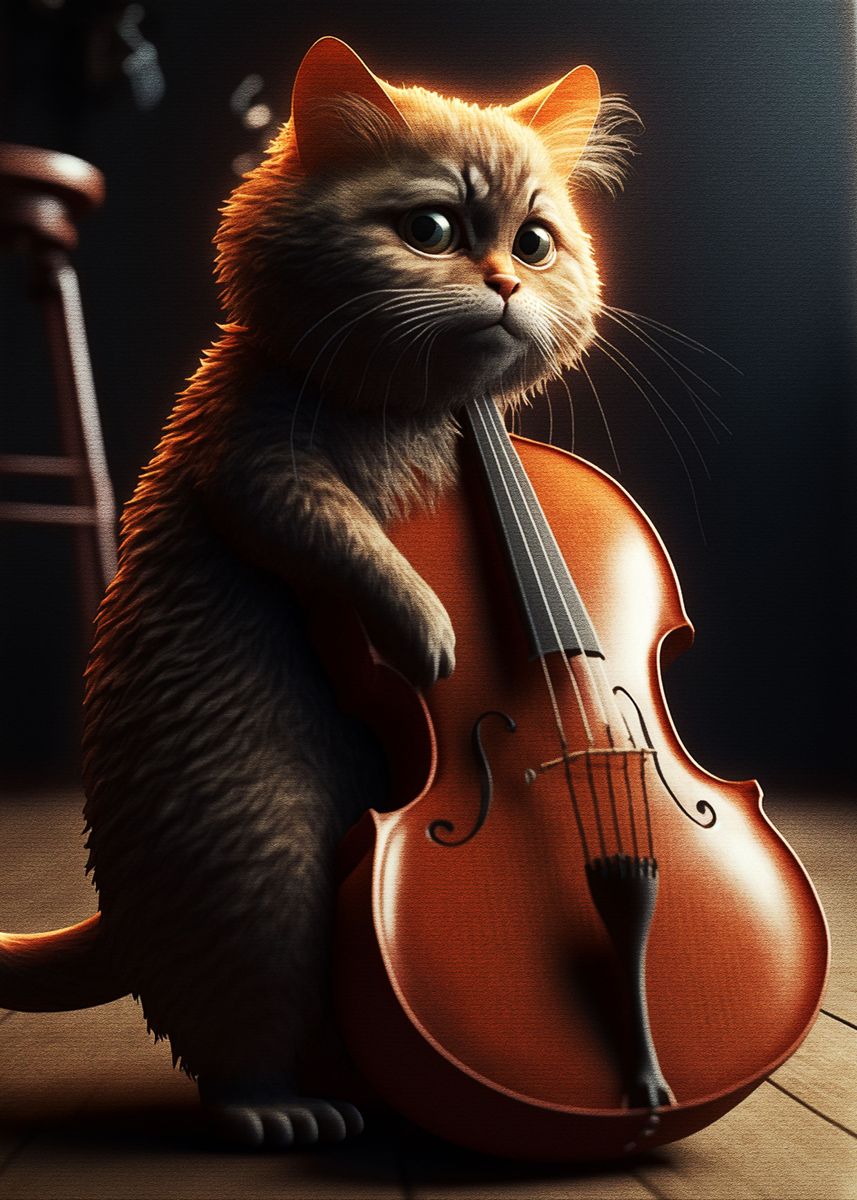 'Cat playing the cello' Poster, picture, metal print, paint by Muh ...