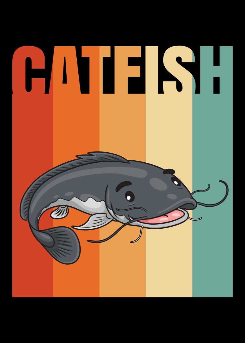 'Retro Catfish' Poster, picture, metal print, paint by Hexor | Displate