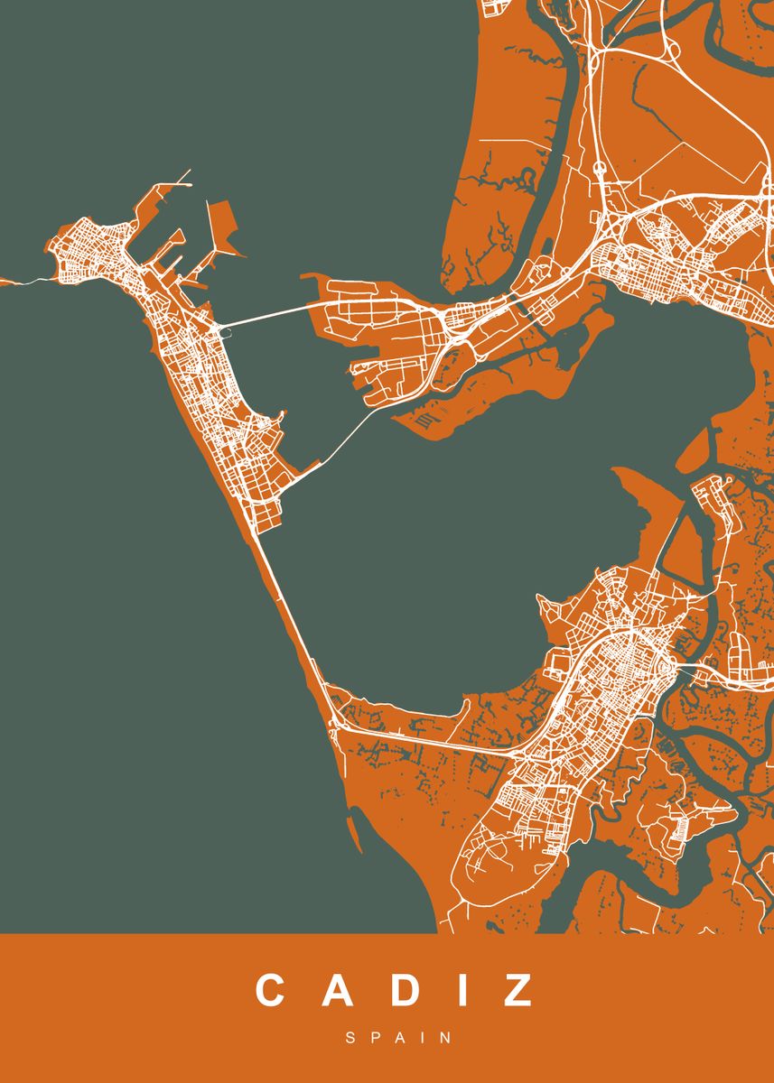 'CADIZ Map SPAIN' Poster, picture, metal print, paint by UrbanMaps ...