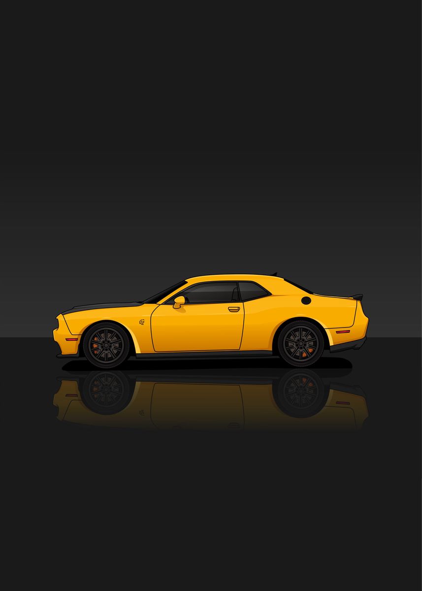 'Dodge Challenger Yellow' Poster, picture, metal print, paint by Dodi ...