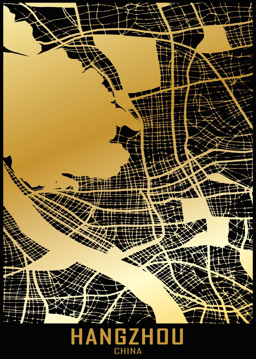 'Hangzhou China City Map' Poster, picture, metal print, paint by ...