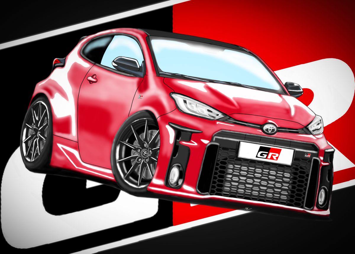 'GR Yaris Scarlet' Poster by CoxiCARtoons | Displate