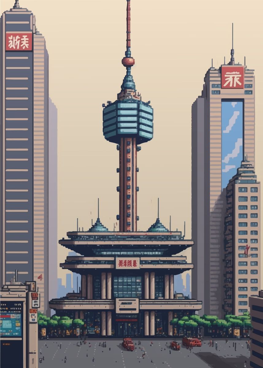 'Shanghai Pixel art' Poster, picture, metal print, paint by M Art ...