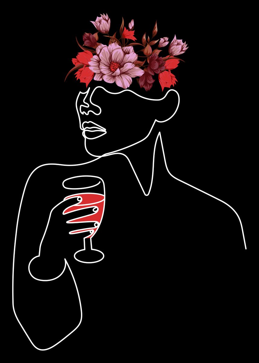 'Red Thoughts' Poster, picture, metal print, paint by One Line Artist ...