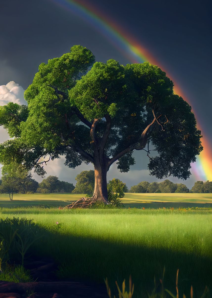 'Rainbow Meadow Magic Tree' Poster, picture, metal print, paint by The ...